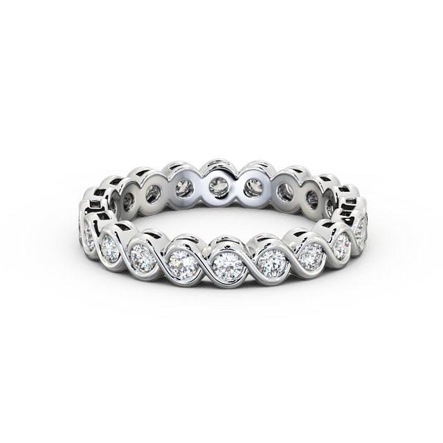 Round Cut Full Eternity Moissanite Wedding Ring, Twisted Rub-Over Sett